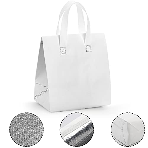 ZENFUN Set of 25 Insulated Take Away Bags, Small Insulated Cooler Bag Grocery Bags, White Thermal Bags for Hot&cold Frozen Food, Food Delivery, 9.5 x 6 x 10 Inches