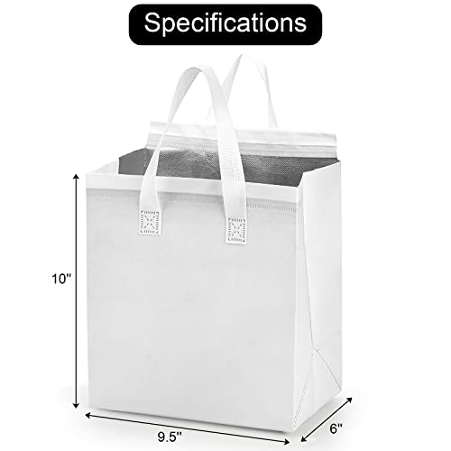 ZENFUN Set of 25 Insulated Take Away Bags, Small Insulated Cooler Bag Grocery Bags, White Thermal Bags for Hot&cold Frozen Food, Food Delivery, 9.5 x 6 x 10 Inches