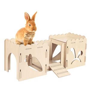 asenku large wooden rabbit castle with ladders, detachable rabbit hideout for guinea pig chinchilla hamsters, sturdy bunny play house handmade hut for small animal to hide