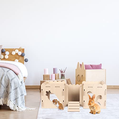 ASENKU Large Wooden Rabbit Castle with Ladders, Detachable Rabbit Hideout for Guinea Pig Chinchilla Hamsters, Sturdy Bunny Play House Handmade Hut for Small Animal to Hide