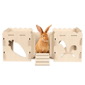 ASENKU Large Wooden Rabbit Castle with Ladders, Detachable Rabbit Hideout for Guinea Pig Chinchilla Hamsters, Sturdy Bunny Play House Handmade Hut for Small Animal to Hide