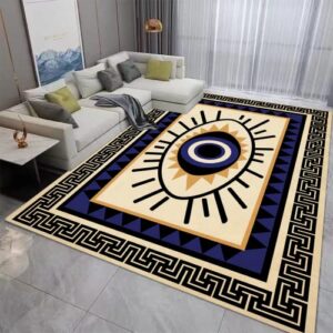 Psychedelic Evil Eye Hamsa Hand of Fatima Modern Area Rugs Non-Slip Carpets Floor Mat Throw Rugs Doormats Room Decor for Living Room Bedroom Playing Room Rug 72"x48"