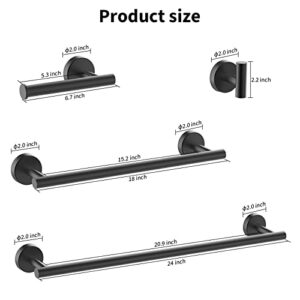 Newfun 10Pcs Matte Black Bathroom Hardware Set - Includes 24&18inch Towel Bar, Robe Hook, Toilet Paper Holder, 2 Pack 5 Piece Bathroom Accessories Set Stainless Steel Wall Mounted (Matte Black)