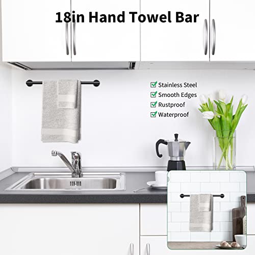 Newfun 10Pcs Matte Black Bathroom Hardware Set - Includes 24&18inch Towel Bar, Robe Hook, Toilet Paper Holder, 2 Pack 5 Piece Bathroom Accessories Set Stainless Steel Wall Mounted (Matte Black)