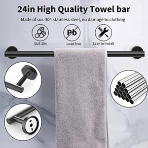 Newfun 10Pcs Matte Black Bathroom Hardware Set - Includes 24&18inch Towel Bar, Robe Hook, Toilet Paper Holder, 2 Pack 5 Piece Bathroom Accessories Set Stainless Steel Wall Mounted (Matte Black)