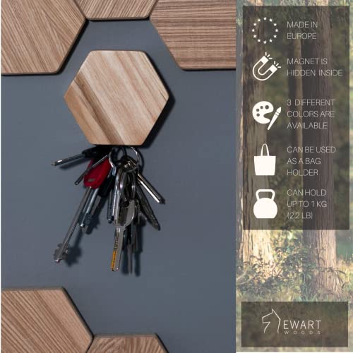 EWART WOODS Magnetic Key Holder for Wall Key Rack Key Hook for Wall Modern Key Holder entryway Organizer Wood Key Hook Storage Hexagon (Dark Brown, 3 pcs)