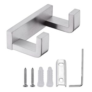 brushed nickel bath double towel hook, sumilin 304 stainless steel heavy duty double coat hook for bathroom livingroom kitchen wall mounted