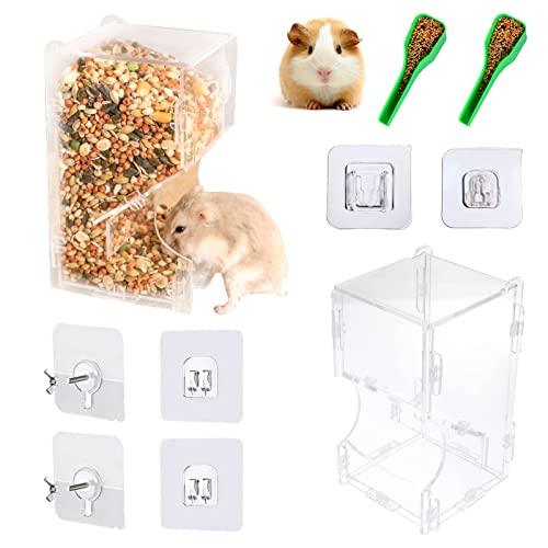 Lucky Interests 2 pcs Hamster Automatic Feeder, Hamster Food Dispenser with Bracket Small Assembled Fixed Animals Food Bowl for Dwarf Hamster Guinea Pig Chinchilla Gerbil Bird Ferret with 2 Spoon