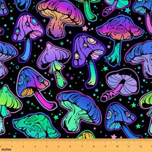 mushroom fabric by the yard, cute trippy plant upholstery fabric, ombre cartoon kawaii decorative fabric, neon star indoor outdoor fabric, diy art waterproof fabric, purple teal, 1 yard