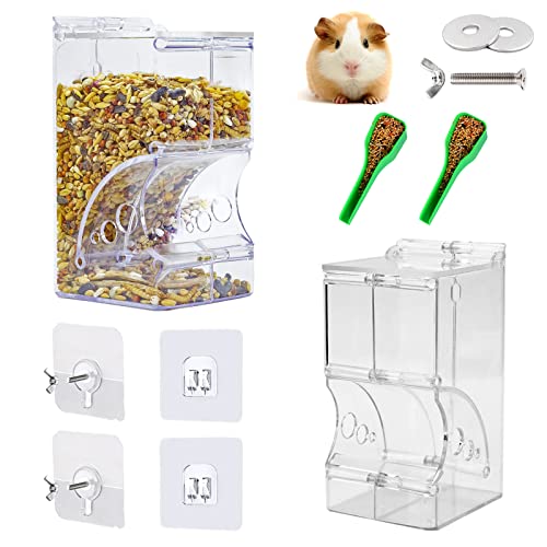 Lucky Interests 2 pcs Hamster Automatic Feeder 300ml, Hamster Food Dispenser with Brackets Small Animals Food Bowl for Dwarf Hamster Guinea Pig Chinchilla Gerbil Bird Hedgehog Ferret with 2 Spoon