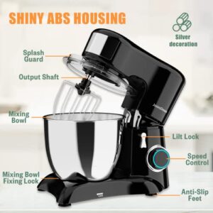 Stand Mixer, 5.8 Qt. 10-Speed Electric Household Food Mixer, 380W Kitchen Mixer with Dishwasher-Safe Dough Hooks, Flat Beaters, Wire Whip & Pouring Shield Attachments, Black