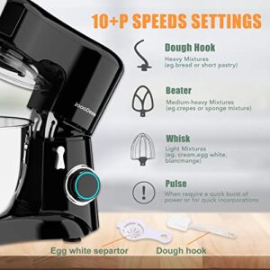 Stand Mixer, 5.8 Qt. 10-Speed Electric Household Food Mixer, 380W Kitchen Mixer with Dishwasher-Safe Dough Hooks, Flat Beaters, Wire Whip & Pouring Shield Attachments, Black