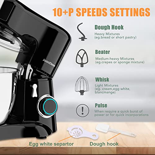 Stand Mixer, 5.8 Qt. 10-Speed Electric Household Food Mixer, 380W Kitchen Mixer with Dishwasher-Safe Dough Hooks, Flat Beaters, Wire Whip & Pouring Shield Attachments, Black