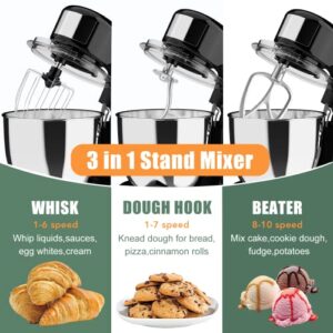 Stand Mixer, 5.8 Qt. 10-Speed Electric Household Food Mixer, 380W Kitchen Mixer with Dishwasher-Safe Dough Hooks, Flat Beaters, Wire Whip & Pouring Shield Attachments, Black