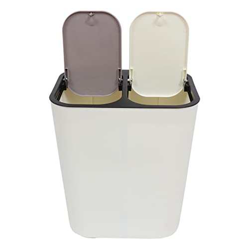 Zerodeko Dual Trash Can Plastic Kitchen Garbage Can 2 Compartment Classified Rubbish Bin Recycle Dustbin for Home Kitchen White