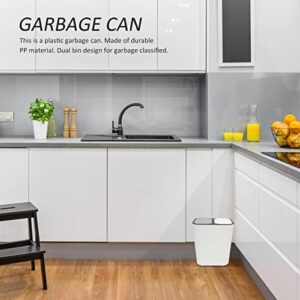 Zerodeko Dual Trash Can Plastic Kitchen Garbage Can 2 Compartment Classified Rubbish Bin Recycle Dustbin for Home Kitchen White