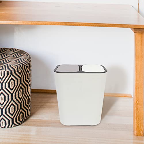 Zerodeko Dual Trash Can Plastic Kitchen Garbage Can 2 Compartment Classified Rubbish Bin Recycle Dustbin for Home Kitchen White