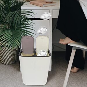 Zerodeko Dual Trash Can Plastic Kitchen Garbage Can 2 Compartment Classified Rubbish Bin Recycle Dustbin for Home Kitchen White