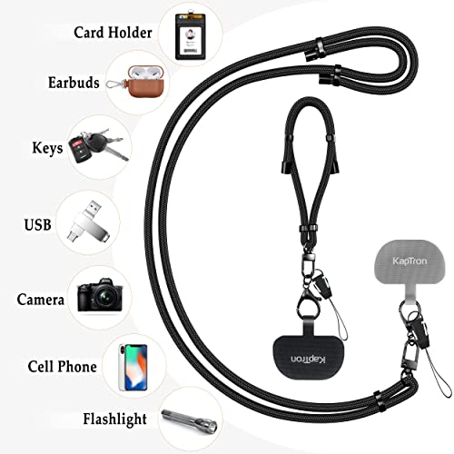 Universal Phone Lanyard with Wrist Strap, Adjustable Crossbody Cell Phone Lanyard Neck Strap and Wristlet Strap with 2 Lobster Clips, Phone Tether Patches and Phone Straps (Black, 2 Pack)