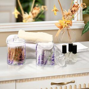 ALAZA Purple Qtip Holder Dispenser 4 Pack Containers for Cotton and Qtips Lavender Cotton Ball Cotton Swab Cotton Round Pads Floss Clear Bathroom Storage Plastic Apothecary Jars with Lids