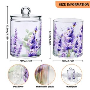 ALAZA Purple Qtip Holder Dispenser 4 Pack Containers for Cotton and Qtips Lavender Cotton Ball Cotton Swab Cotton Round Pads Floss Clear Bathroom Storage Plastic Apothecary Jars with Lids