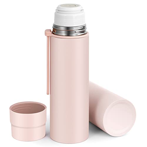 Thermos with Cup Stainless Steel Coffee Thermos - SUPKIT Vacuum Insulated Cup Keep Hot & Cold for Hours, Perfect for Biking, Camping, Office, Car or Outdoor Travel (17oz, Pink)