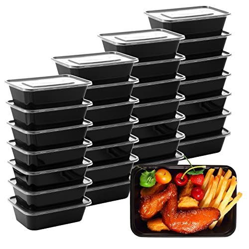 100 Pcs Plastic Meal Prep Containers 26 oz Microwavable Food Storage Containers Reusable Lunch Bowls with Lids Stackable Disposable Lunch Boxes 1 Compartment Bento Box, Dishwasher Freezer Safe, Black