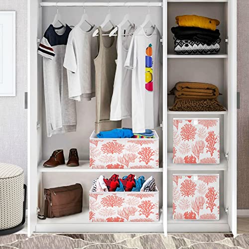 Kigai Beautiful Coral Fabric Storage Bin 15.7" x 11" x 7" Rectangular Baskets Collapsible Store Basket Bins for Home Closet Bedroom Drawers Organizers