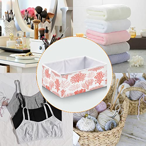 Kigai Beautiful Coral Fabric Storage Bin 15.7" x 11" x 7" Rectangular Baskets Collapsible Store Basket Bins for Home Closet Bedroom Drawers Organizers