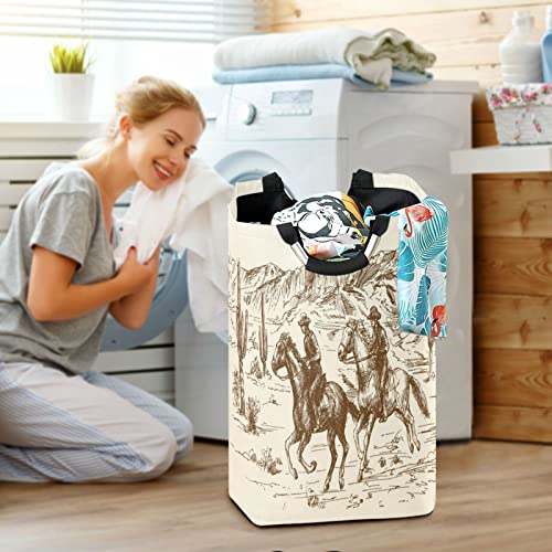 Kigai Western Desert Cowboy Laundry Baskets Collapsible Large Storage Laundry Baskets,Storage Basket with Handles Clothes Organizer