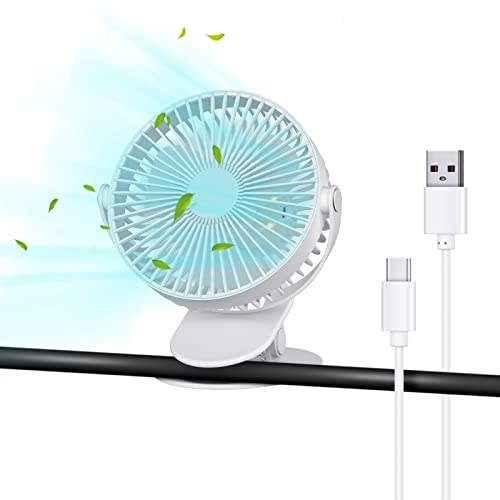 TOAOB Portable Clip Fan with Sturdy Clamp, Quiet Personal Desk Fan, 3 Speeds, Rechargeable Battery Operated Fan for Outdoor Indoor - White