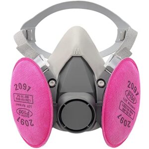 reusable respirator, mygcca dust respirator with filter 2091 for painting, epoxy resin, asbestos, particulate, sanding, machine polishing and other work