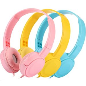 3 pcs kids headphones multi color with microphone 3.5 mm jack stereo headphones adjustable wired on ear headphones for school classroom children girls boy teen computer tablet library travel airplane