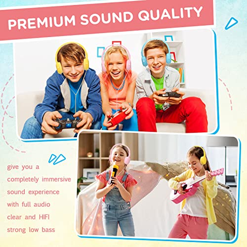 3 Pcs Kids Headphones Multi Color with Microphone 3.5 mm Jack Stereo Headphones Adjustable Wired on Ear Headphones for School Classroom Children Girls Boy Teen Computer Tablet Library Travel Airplane