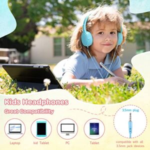 3 Pcs Kids Headphones Multi Color with Microphone 3.5 mm Jack Stereo Headphones Adjustable Wired on Ear Headphones for School Classroom Children Girls Boy Teen Computer Tablet Library Travel Airplane