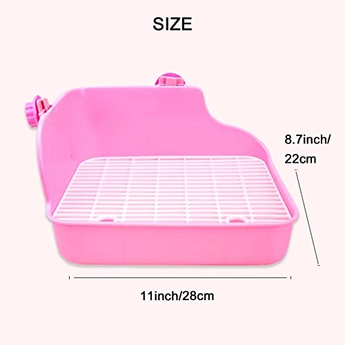 Lucky Interests 2 pcs Rabbit Litter Box, Hanging Bunny Corner Small Animal Toilet Potty Trainer with Pet Crate Bowl and Spoon, Mini Broom & Dustpan, Disposable Cage Liner for Guinea Pigs (Pink, Green)