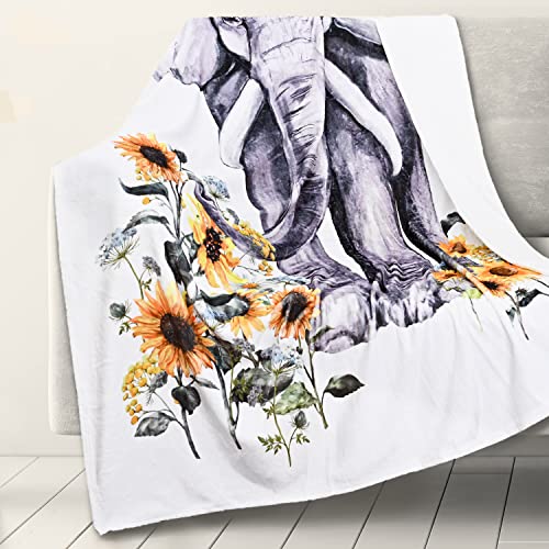 RosieLily Elephant Blanket for Kids Girls Women Adults Elephant Gifts Elephants Sunflower Throw Blankets Lightweight Fuzzy Soft Cozy Flannel Fleece Warm for Bed Couch Chair All Seasons 60X80