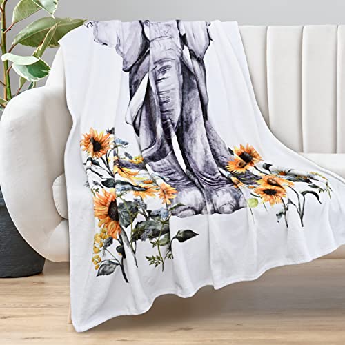 RosieLily Elephant Blanket for Kids Girls Women Adults Elephant Gifts Elephants Sunflower Throw Blankets Lightweight Fuzzy Soft Cozy Flannel Fleece Warm for Bed Couch Chair All Seasons 60X80