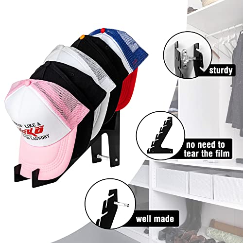 HAYVAN Hat Racks for Baseball Caps Set of 2 - Wall Mount or Stand Up - Hold Up to 10 Caps - Acrylic Hat Display and Storage for Bedroom, Closet, Dresser, Entrance (Black)