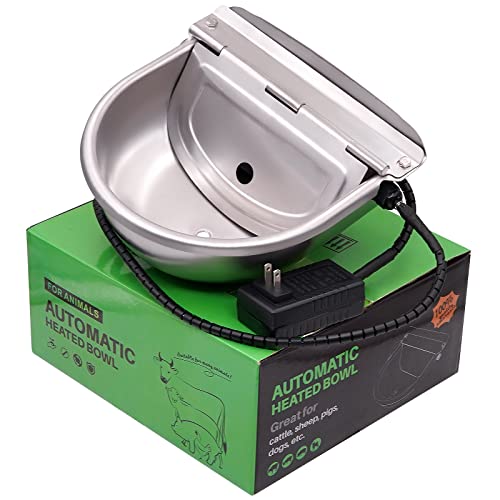 KHEARPSL Automatic Heated Dog Bowl Thermal-Bowl Livestock Waterer Water Trough Stainless Steel Auto Waterer for Chicken Dog Cattle Horse Pig Goat (Waterer+Pipe+Connector+Screw)