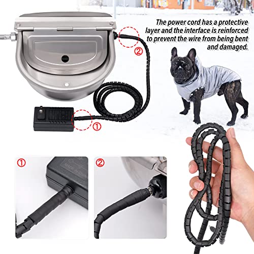 KHEARPSL Automatic Heated Dog Bowl Thermal-Bowl Livestock Waterer Water Trough Stainless Steel Auto Waterer for Chicken Dog Cattle Horse Pig Goat (Waterer+Pipe+Connector+Screw)