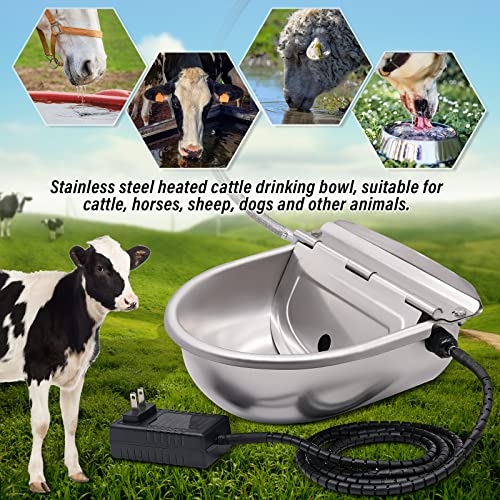 KHEARPSL Automatic Heated Dog Bowl Thermal-Bowl Livestock Waterer Water Trough Stainless Steel Auto Waterer for Chicken Dog Cattle Horse Pig Goat (Waterer+Pipe+Connector+Screw)