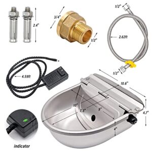 KHEARPSL Automatic Heated Dog Bowl Thermal-Bowl Livestock Waterer Water Trough Stainless Steel Auto Waterer for Chicken Dog Cattle Horse Pig Goat (Waterer+Pipe+Connector+Screw)