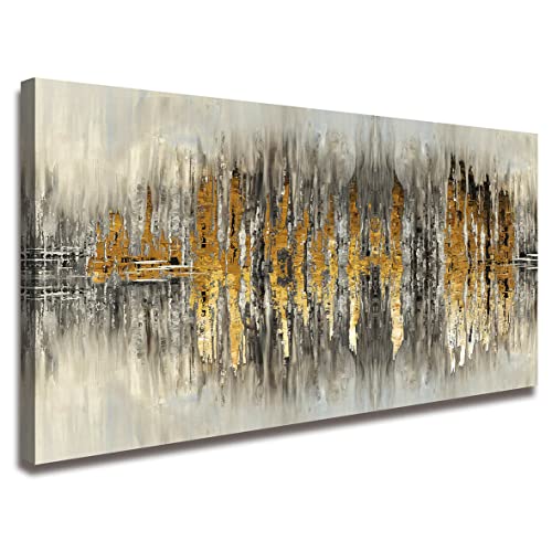 Grey and Gold Abstract Wall Art Paintings Print Artwork 1 Pieces Stretched and Framed Modern Brown Wall Decor Canvas Print Wall Art for Living Room Home Office Bedroom Kitchen Wall Decor 20"x40"