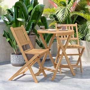 Flash Furniture Martindale 3 Piece Folding Patio Bistro Set - Natural Finish Acacia Wood - Indoor/Outdoor Round Table - 2 Chairs - Slatted Tabletop, Back and Seat