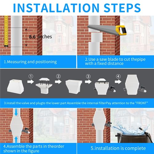 ZROYbmu 2023 Latest Version Upgraded Rainwater Collection System for 2" X 3", 3" X 4" Residential Downspout Diverter with Filtration and PVC Valve Kit, PVC White