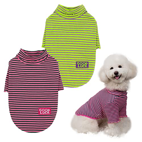 MESHEEN 2 Pack Dog Shirt for Small Dogs Made of Soft Breathable Pure Cotton Stretch Fabric Keep Your Pet Comfortable, Dog Clothes Use High Neck Mid Sleeve Fashion Stripe Design