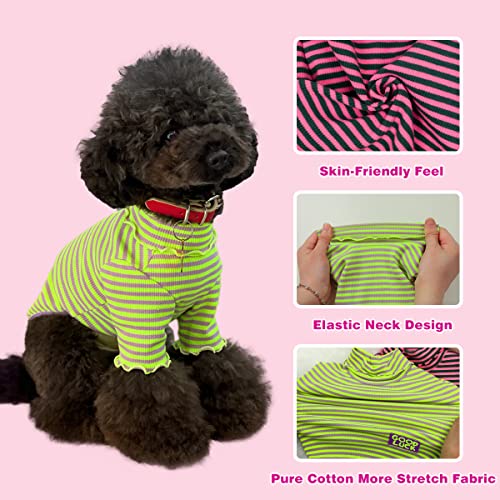 MESHEEN 2 Pack Dog Shirt for Small Dogs Made of Soft Breathable Pure Cotton Stretch Fabric Keep Your Pet Comfortable, Dog Clothes Use High Neck Mid Sleeve Fashion Stripe Design