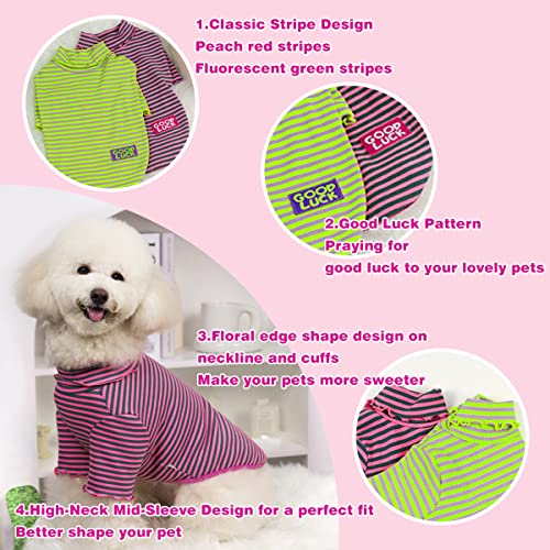 MESHEEN 2 Pack Dog Shirt for Small Dogs Made of Soft Breathable Pure Cotton Stretch Fabric Keep Your Pet Comfortable, Dog Clothes Use High Neck Mid Sleeve Fashion Stripe Design