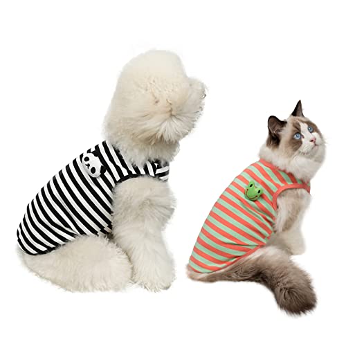 MESHEEN 2 Pack Dog Shirt Sleeveless for Small Dogs Made of Soft Skin Friendly Pure Cotton Breathable Stretch Fabric Keep Your Pet Cozy, Puppy Vest Use Classic Striped Style Design